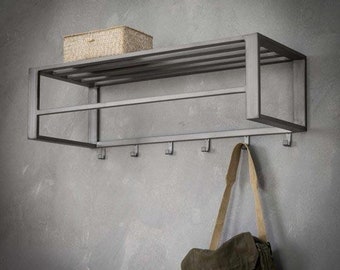 Metal Wall Mount Coat Rack and Shelf , Black Modern Coat Rack Hooks and ...