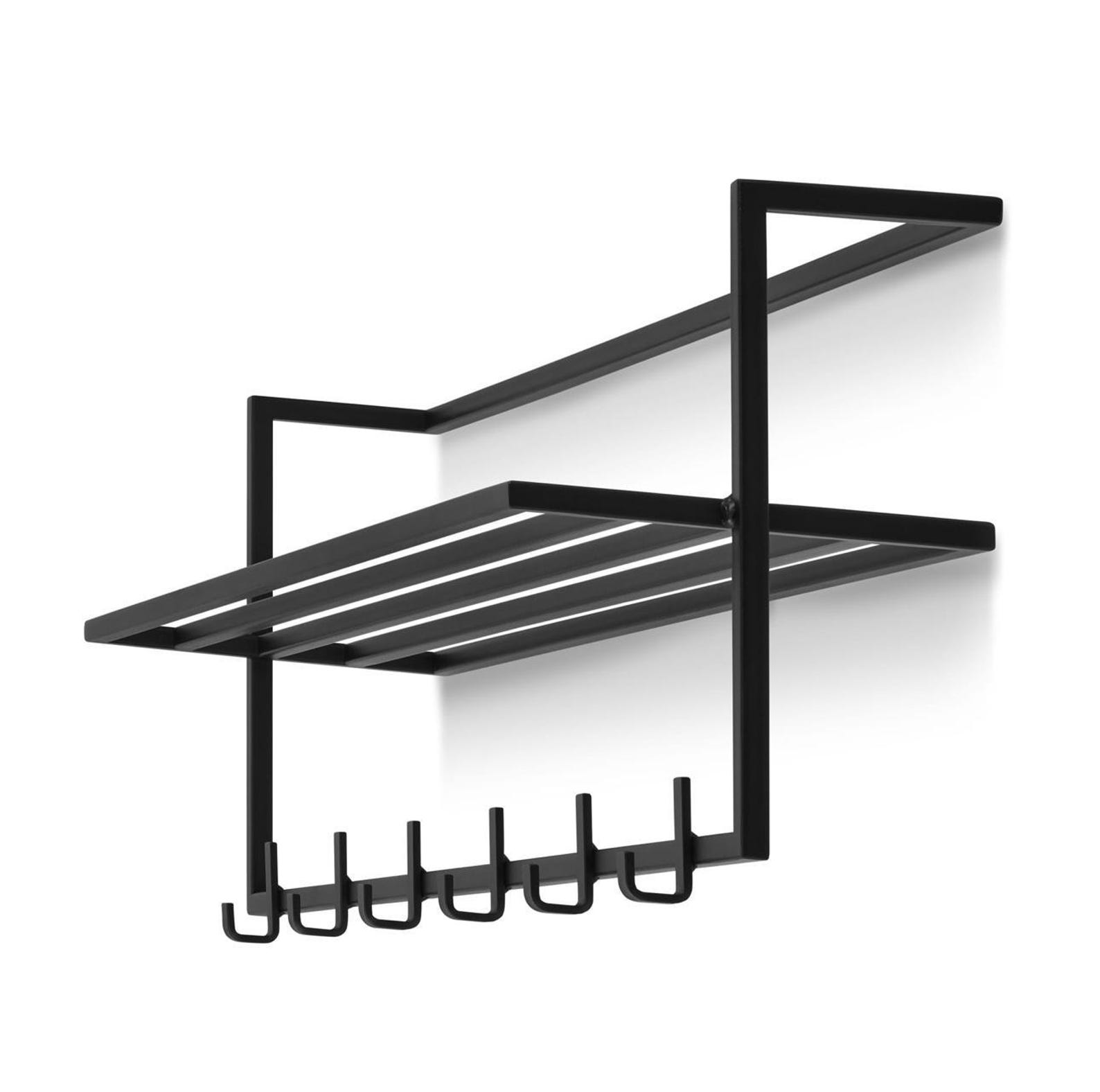 Modern Black Metal Wall Mount Coat Rack With Hooks and Shelf Metal Wall ...