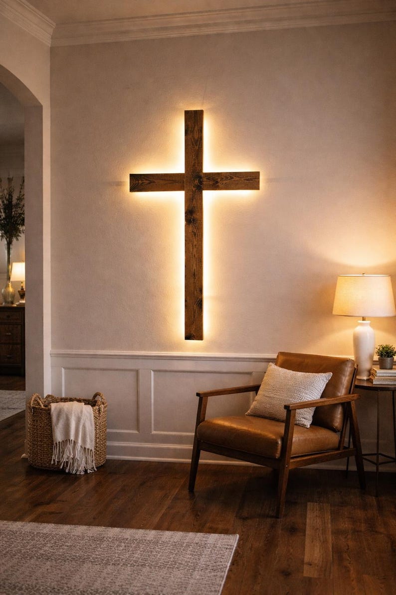 4' Large Backlit Wooden Cross, Handmade Christian Cross, Battery ...