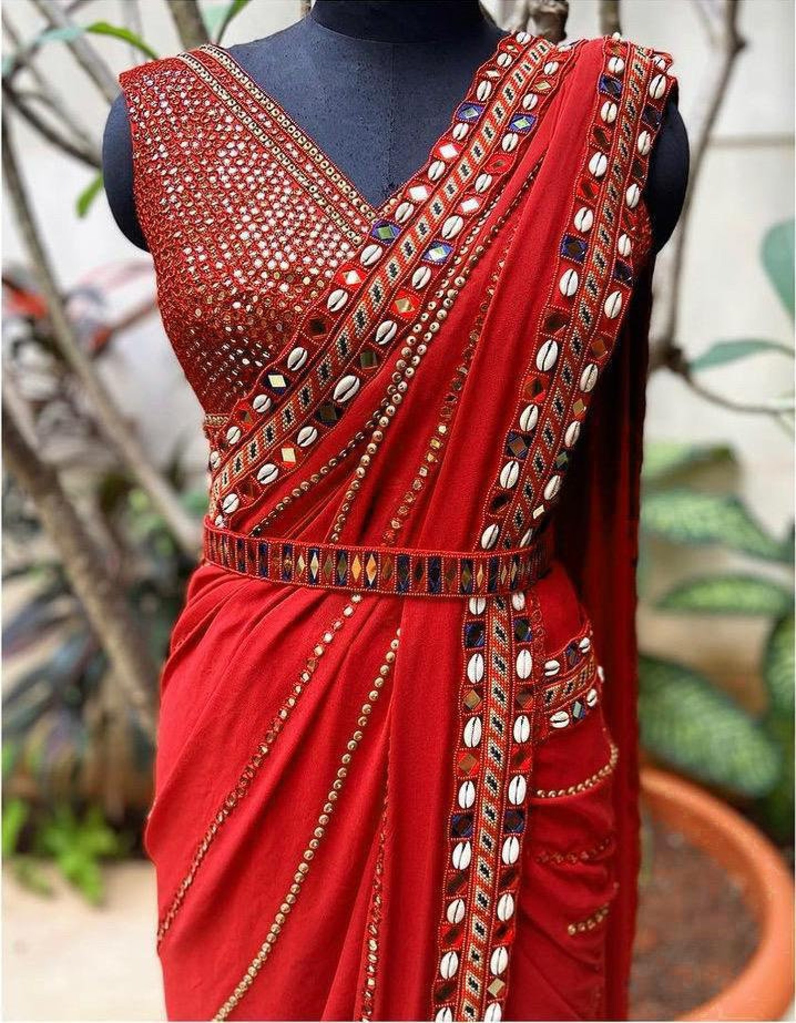 Readymade saree with stitched Blouse Red saree With readymade | Etsy