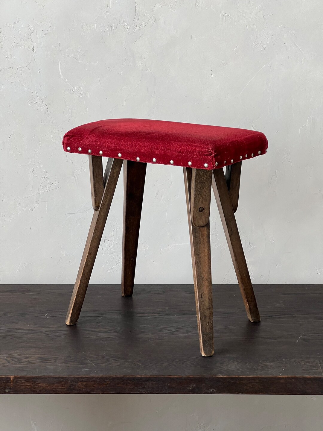 Mid Century Upholstered Stool - Etsy