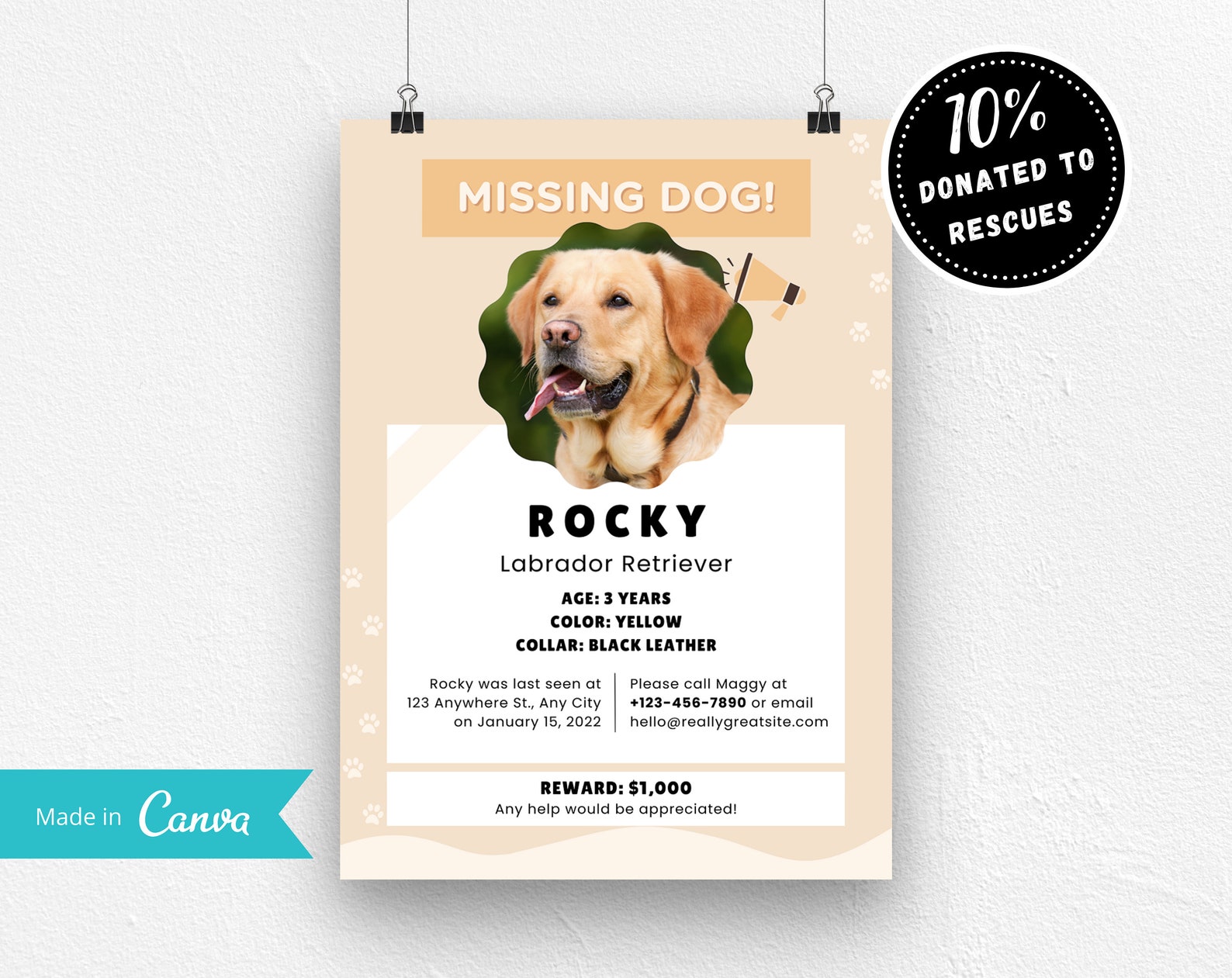 PRINTABLE Missing Dog Poster, Missing Dog Flyer, Lost Dog, Missing Pet ...