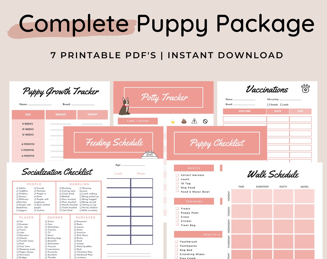 PRINTABLE Puppy Planner, Dog Tracker, Puppy Checklist, Pet Planner, Dog ...