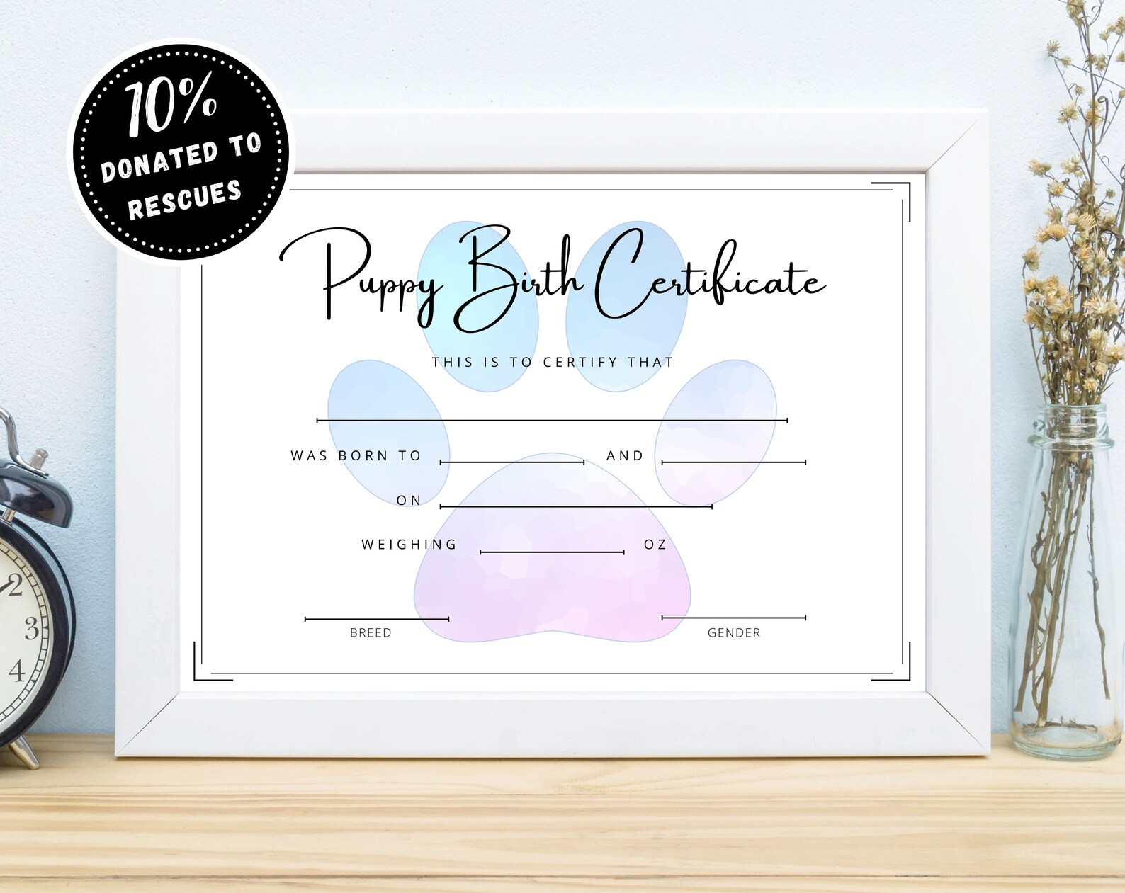 PRINTABLE Puppy Birth Certificate Breeder Birth Forms Gift Etsy