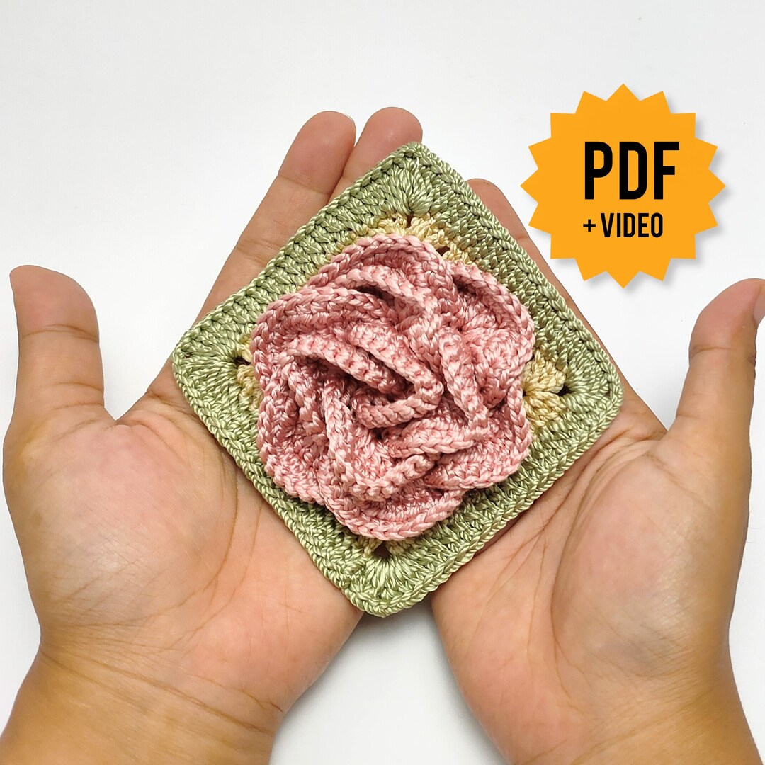Granny Square 3D Rose Flower Crochet Pattern PDF, Motif for Tote Bags ...