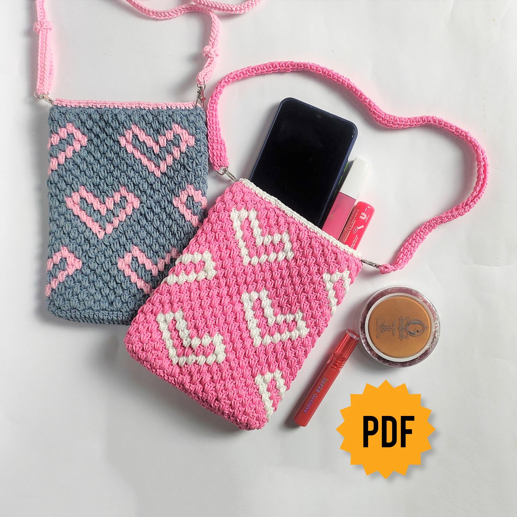 Video Tutorial Crochet Phone Bag Pattern PDF Love Crochet Phone Bag ...