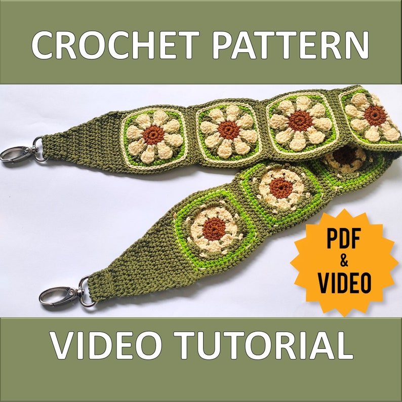 Pattern Video Tutorial Crochet Bag Strap, Daisy Flower Charity Fanny ...
