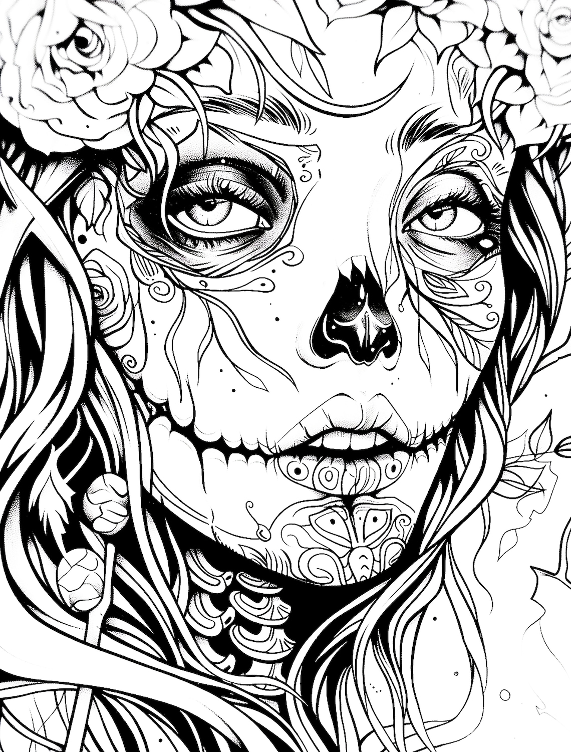 Skelly Girl Halloween Coloring Page Set 2 | Digital Download Coloring ...