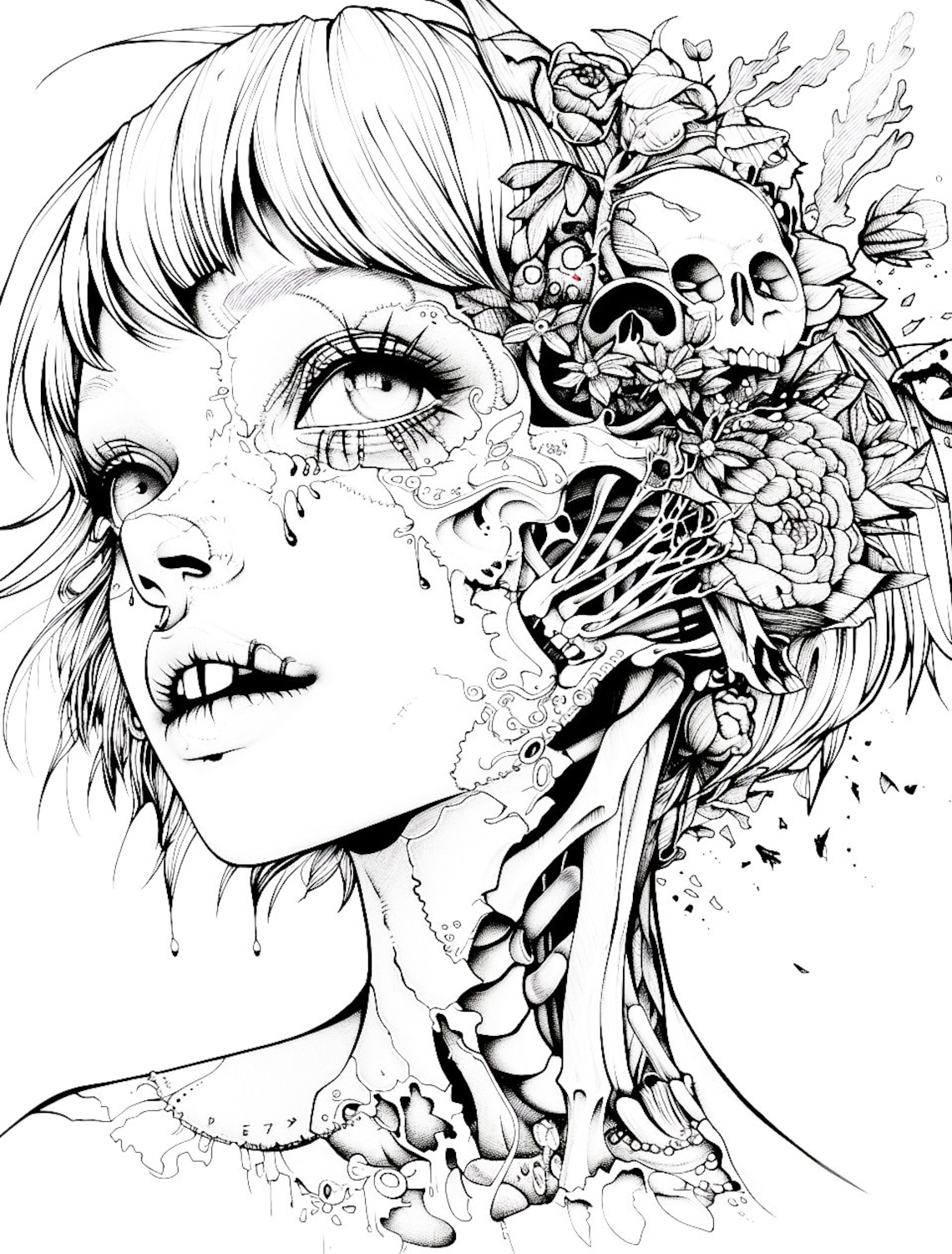 Skelly Girl Halloween Coloring Page Set 2 | Digital Download Coloring ...