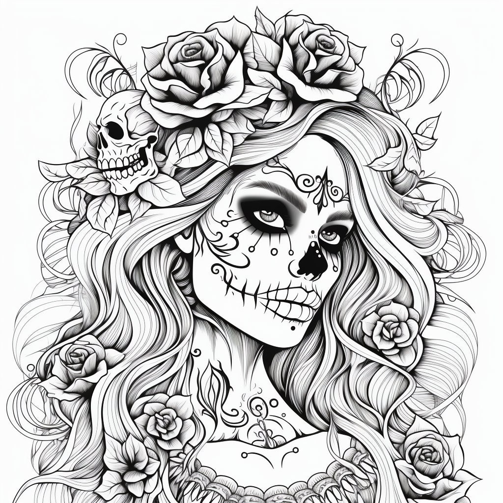 Skelly Girl Halloween Coloring Page Set | Digital Download Coloring ...
