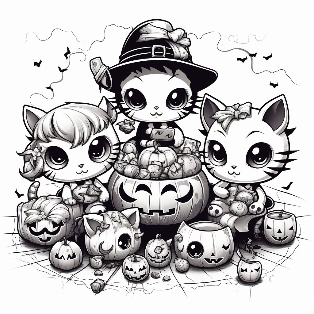 Halloween Cutesy Cats Digital Coloring Page Set | Digital Download - Etsy