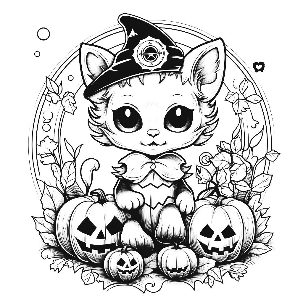 Halloween Cutesy Cats Digital Coloring Page Set | Digital Download - Etsy