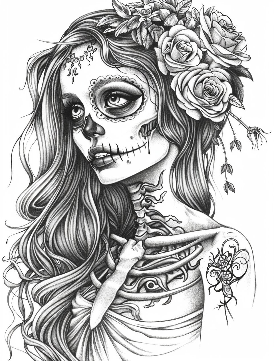 Skelly Girl Halloween Coloring Page Set 3 | Digital Download Coloring ...