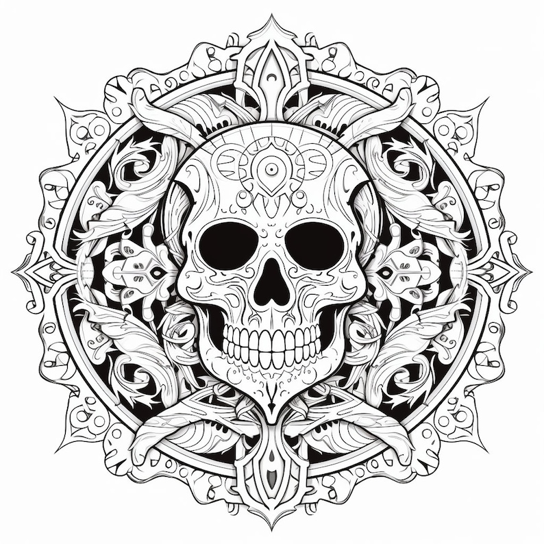 Skull Mandala Halloween Coloring Page Set | Digital Download Coloring ...