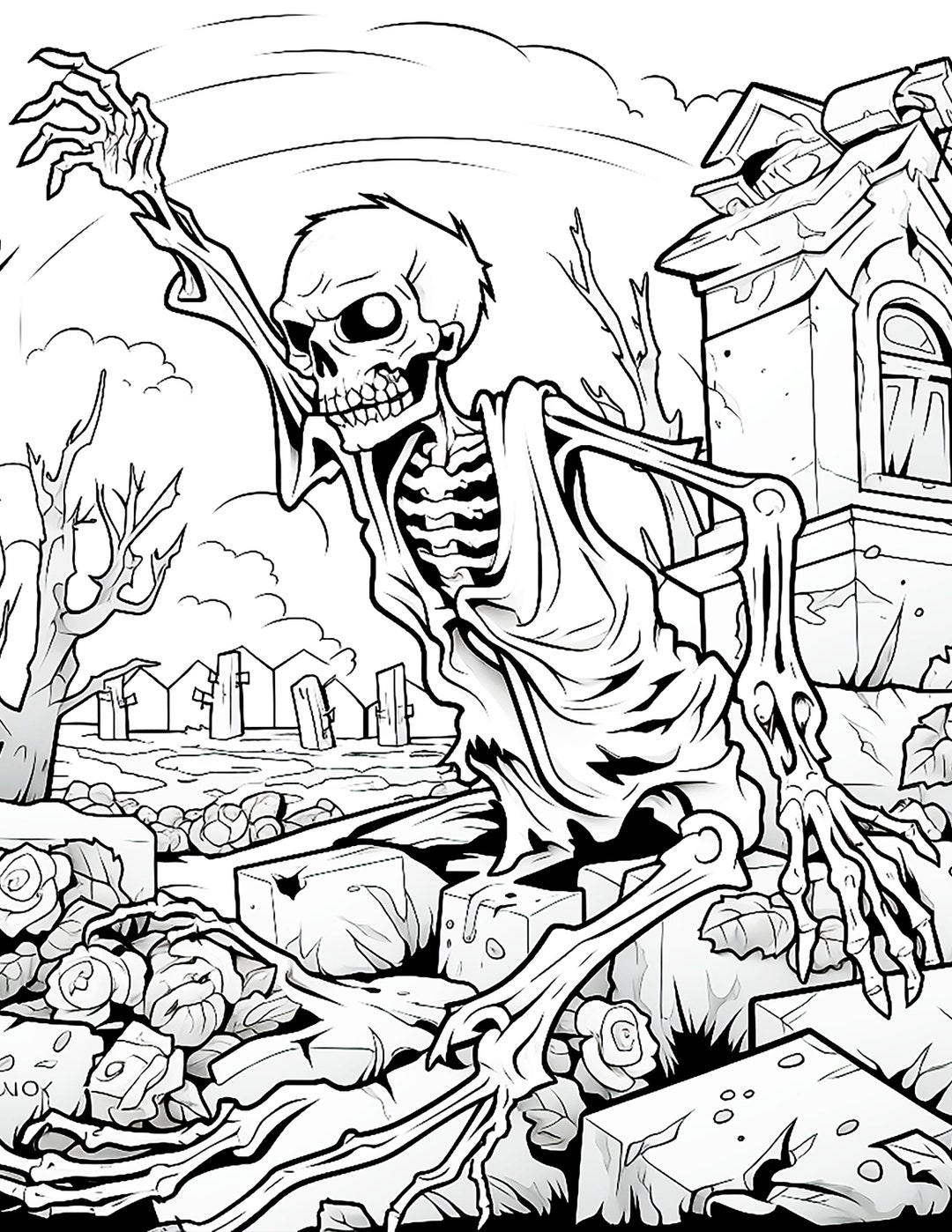 Rising Zombie Halloween Coloring Page | Digital Download Coloring Book ...