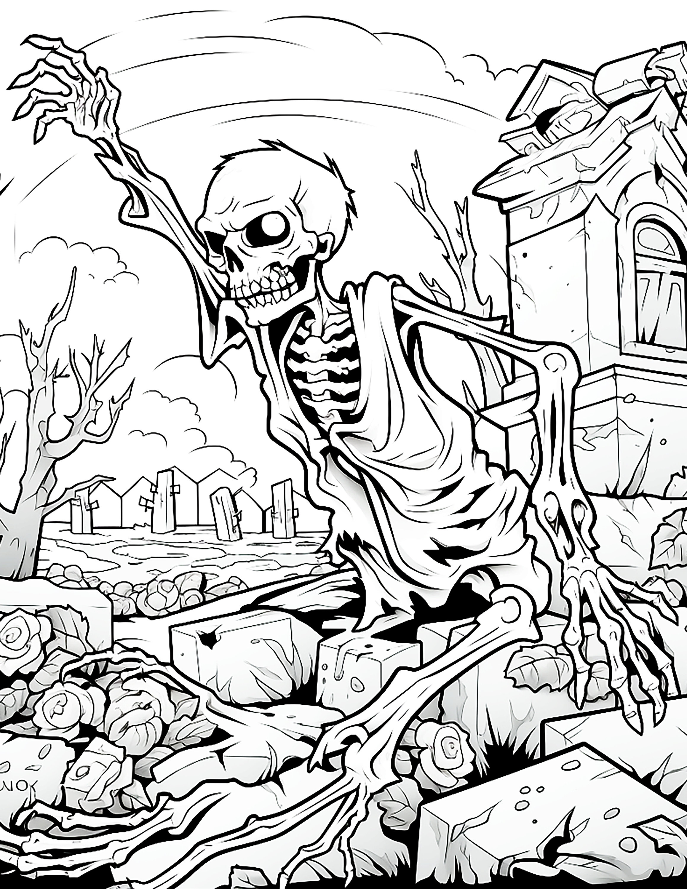 Rising Zombie Halloween Coloring Page | Digital Download Coloring Book ...
