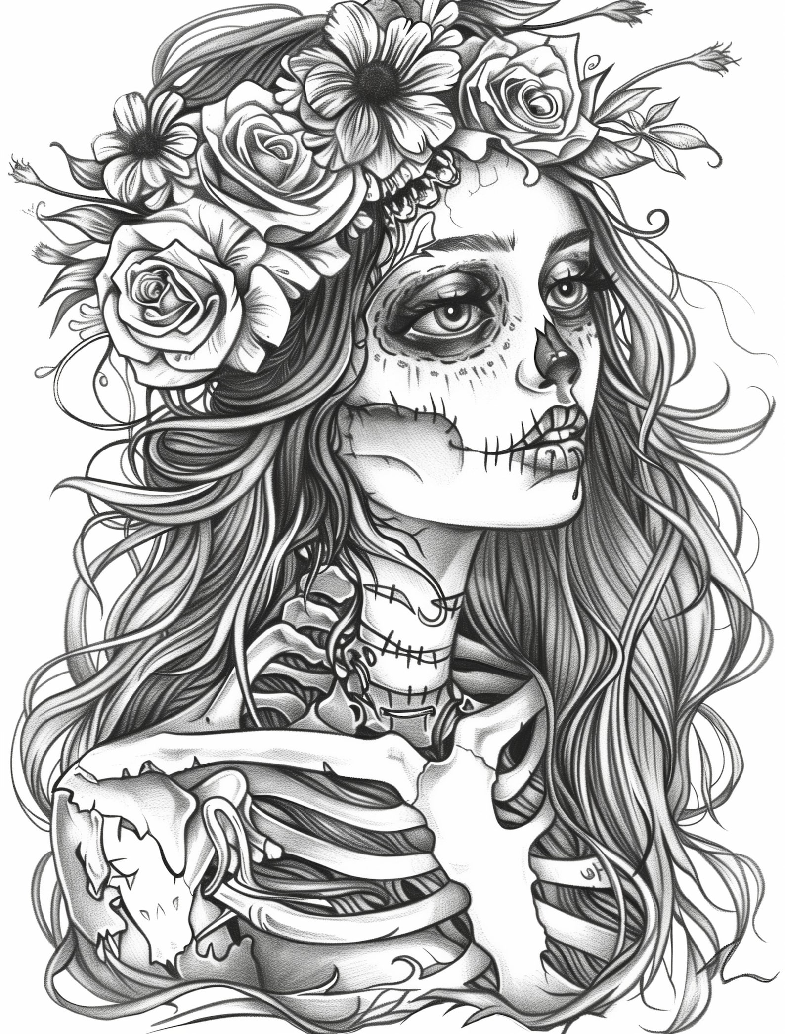 Skelly Girl Halloween Coloring Page Set 3 | Digital Download Coloring ...
