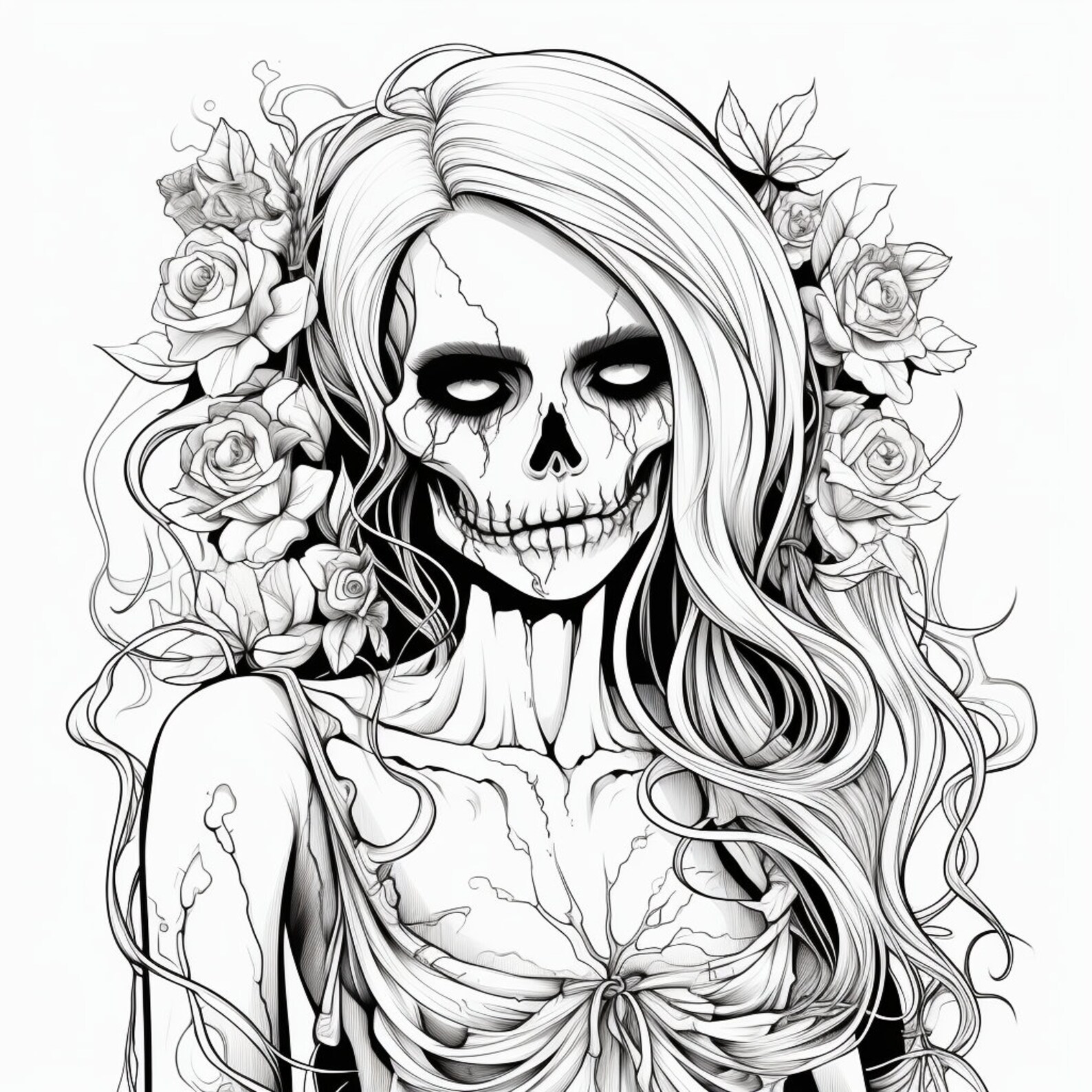 Skelly Girl Halloween Coloring Page Set 3 | Digital Download Coloring ...