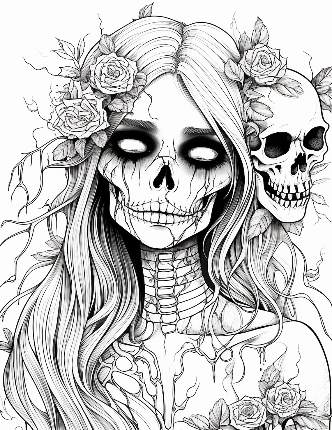 Skelly Girl Halloween Coloring Page Set | Digital Download Coloring ...