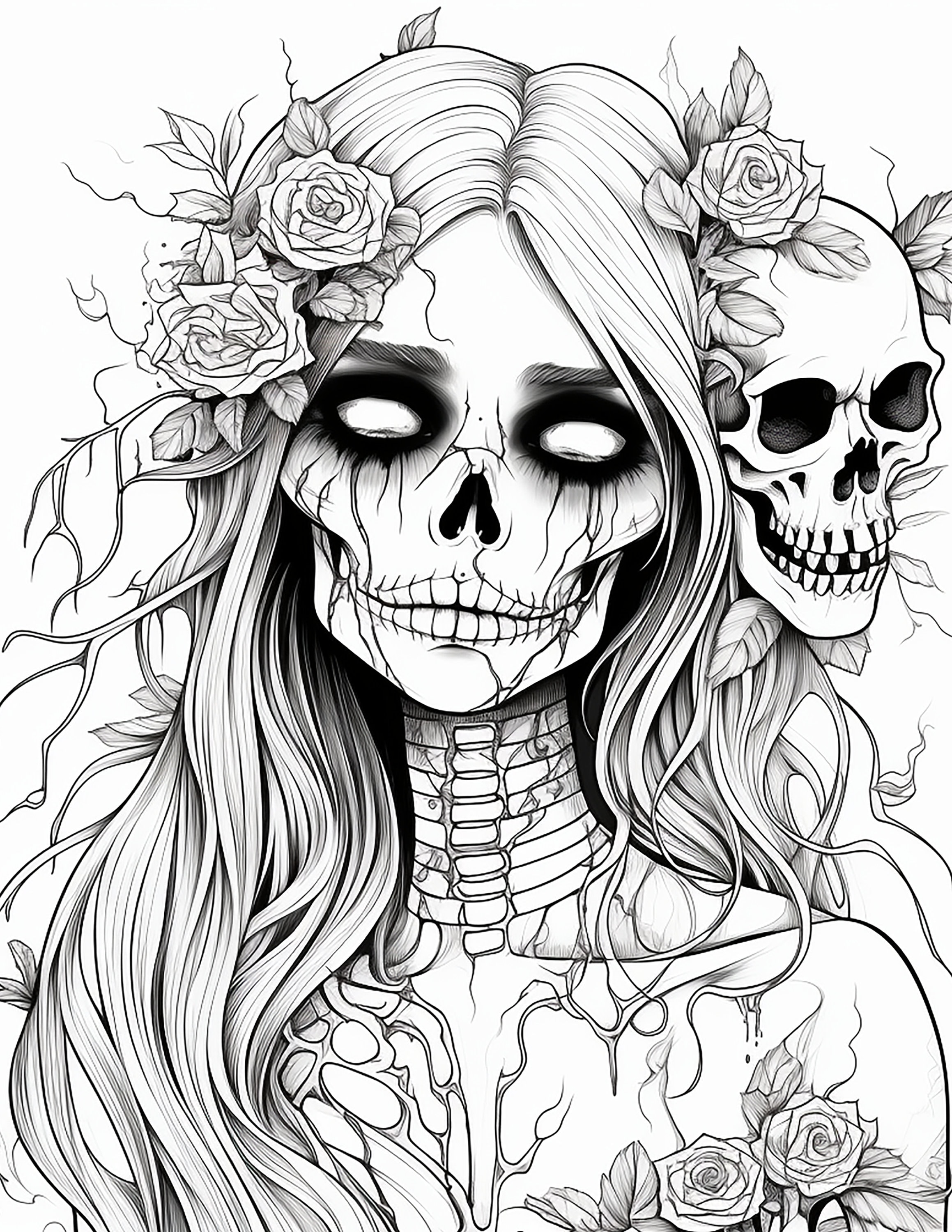 Skelly Girl Halloween Coloring Page Set | Digital Download Coloring ...