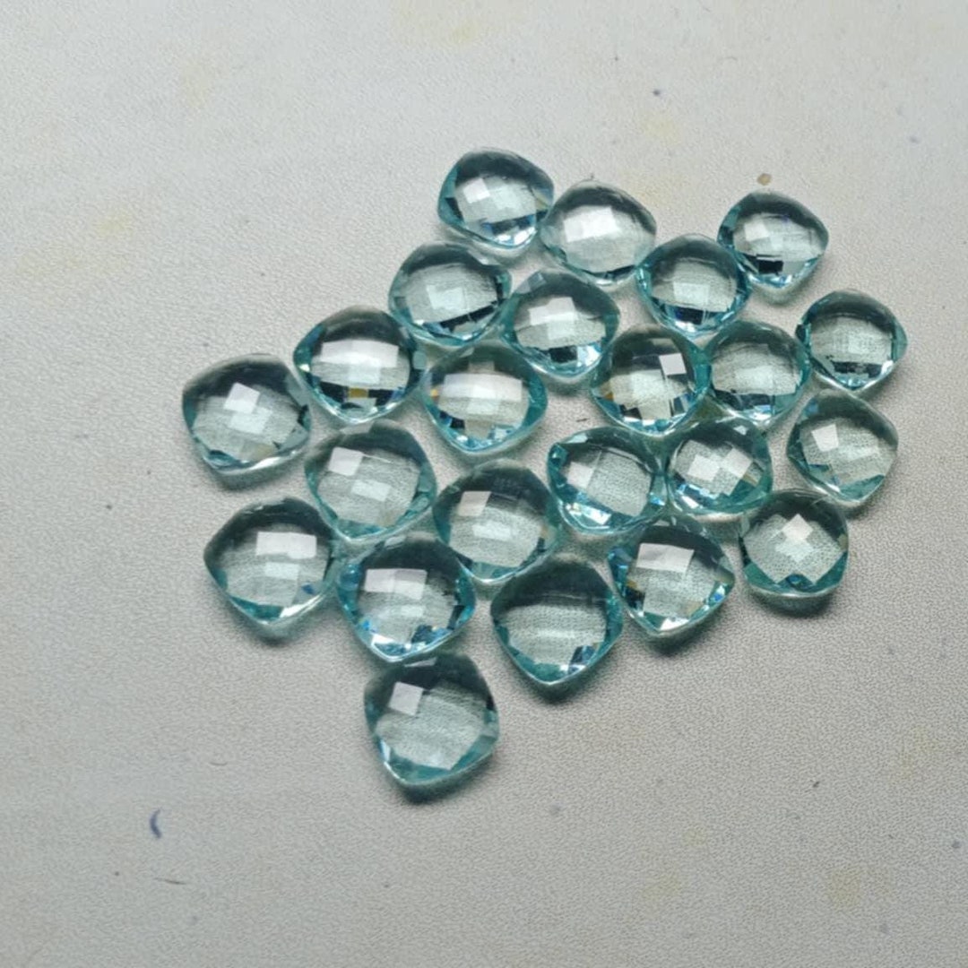 Faceted Blue Glass Cushion Cut Stone, Sparkling Gem for Jewelry Making ...
