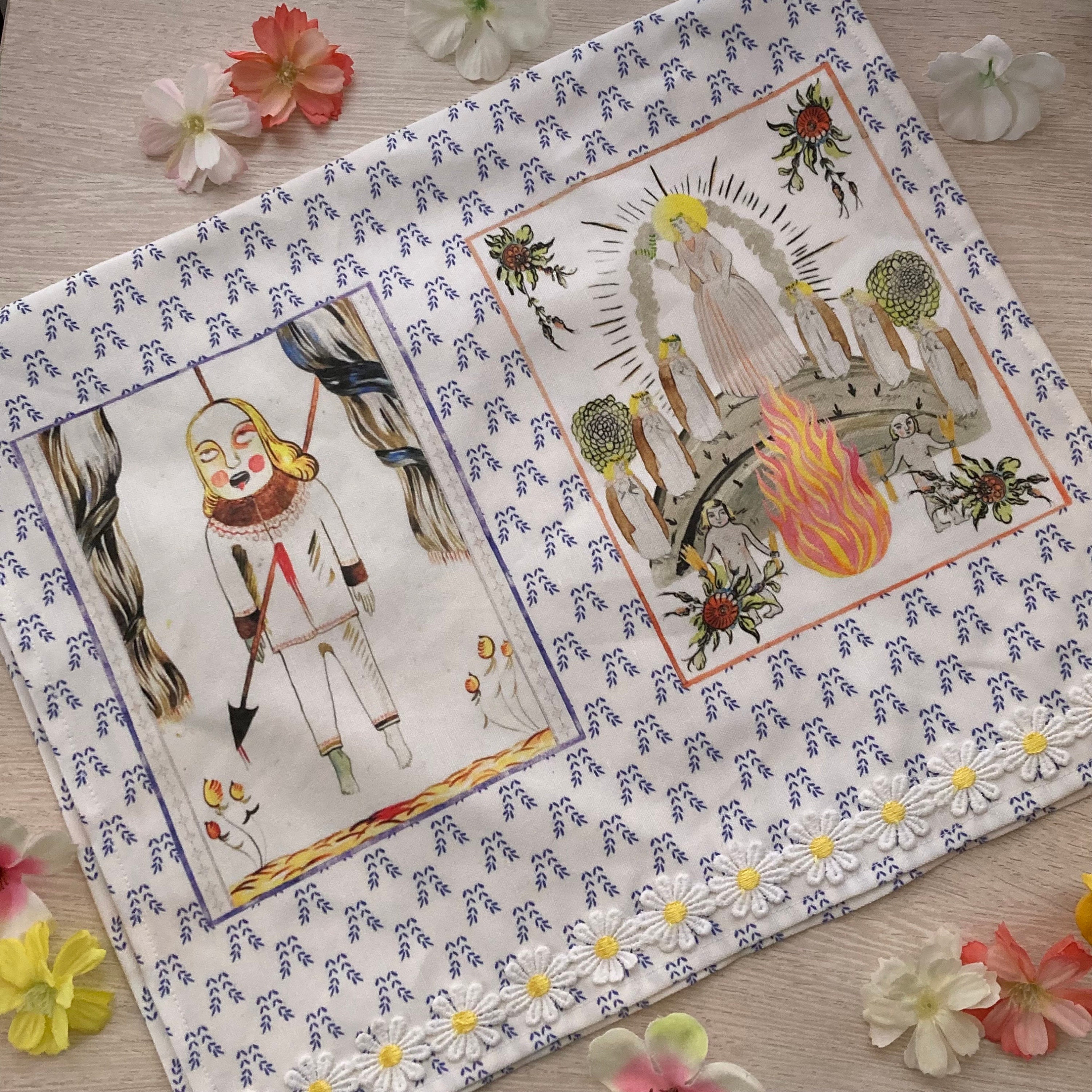 Midsommar Mural Folk Art Tea Towel - Etsy