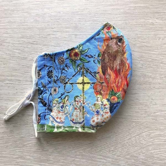 Midsommar Festival Folk Art Cotton Face Mask Blue - Etsy UK