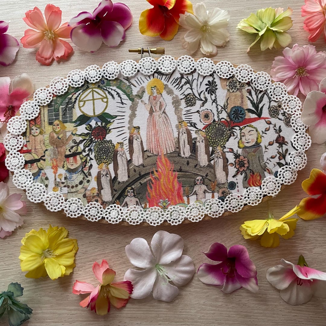 Midsommar Fire Collage Flower Folk Art Fabric Hoop Art - Etsy