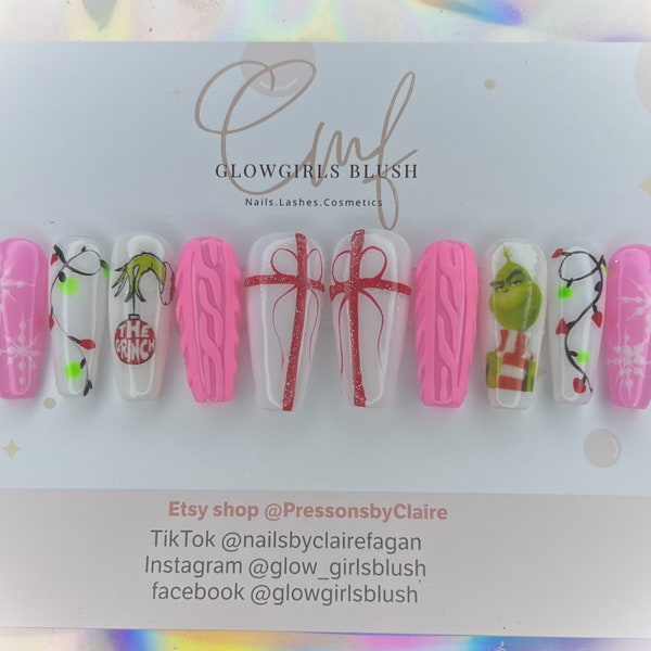 Pink Christmas Nails - Etsy