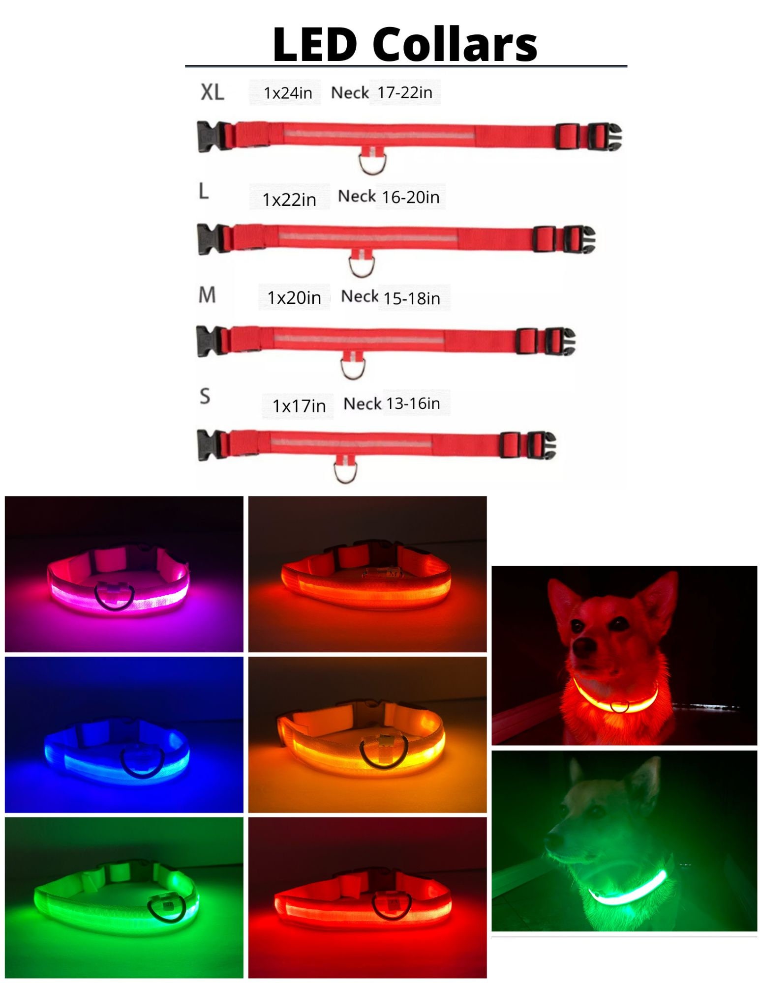 LED Dog Collar Multi Color USB Rechargeable Multi Function Polyester ...