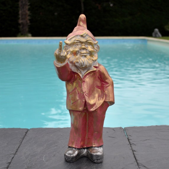 Garden Dwarf Middle Finger Red and Gold - Etsy