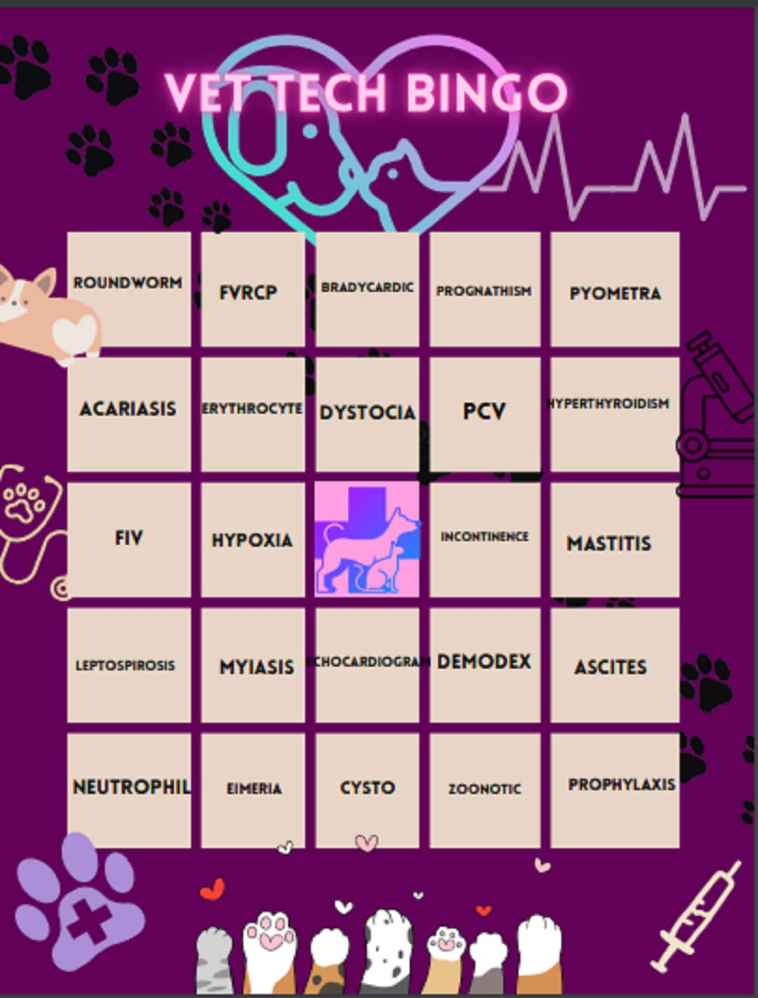 VET TECH BINGO - Etsy