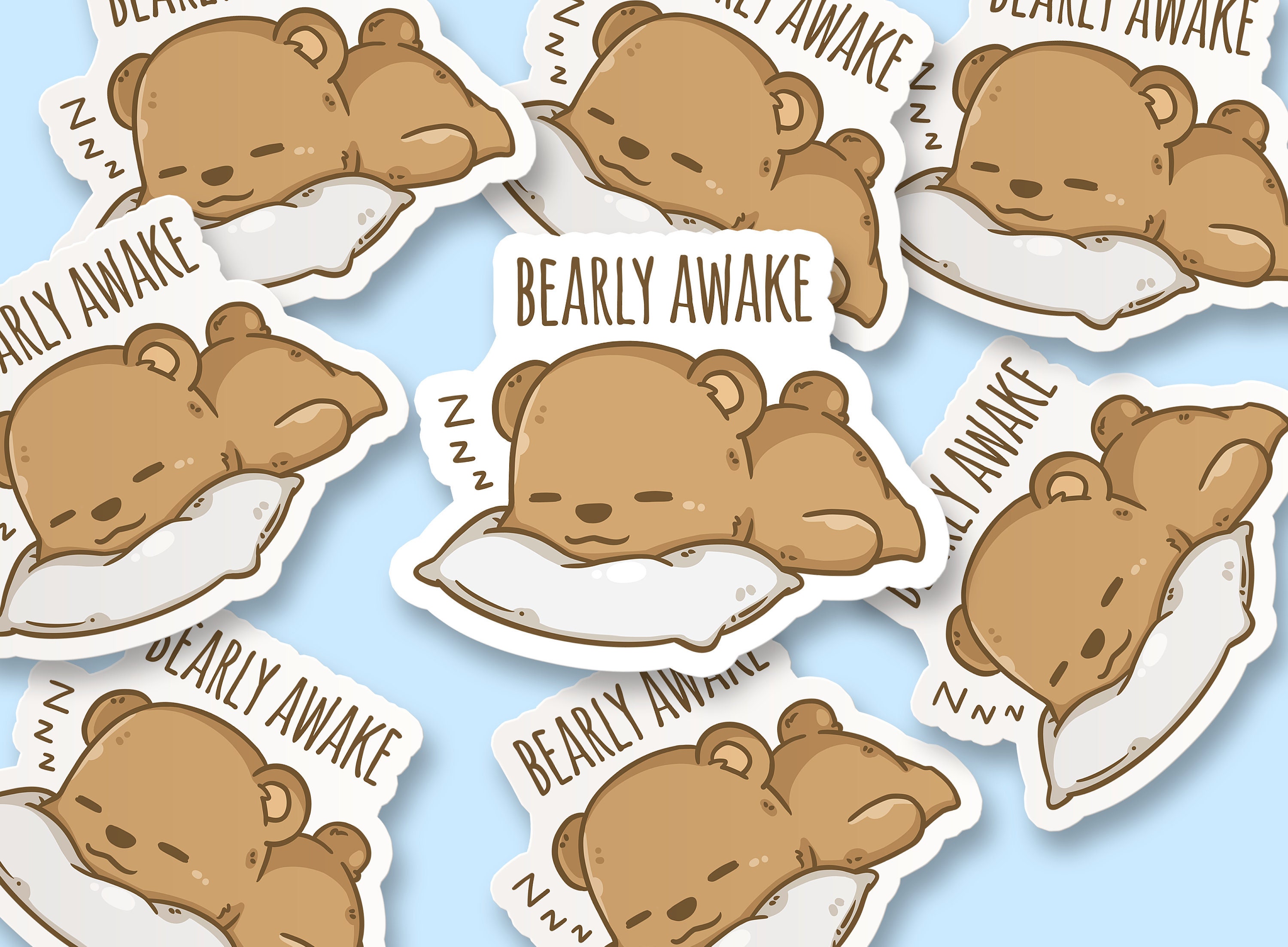 Bearly Awake Sticker, Kawaii Bear Sticker, Funny Pun Sticker, Cartoon ...