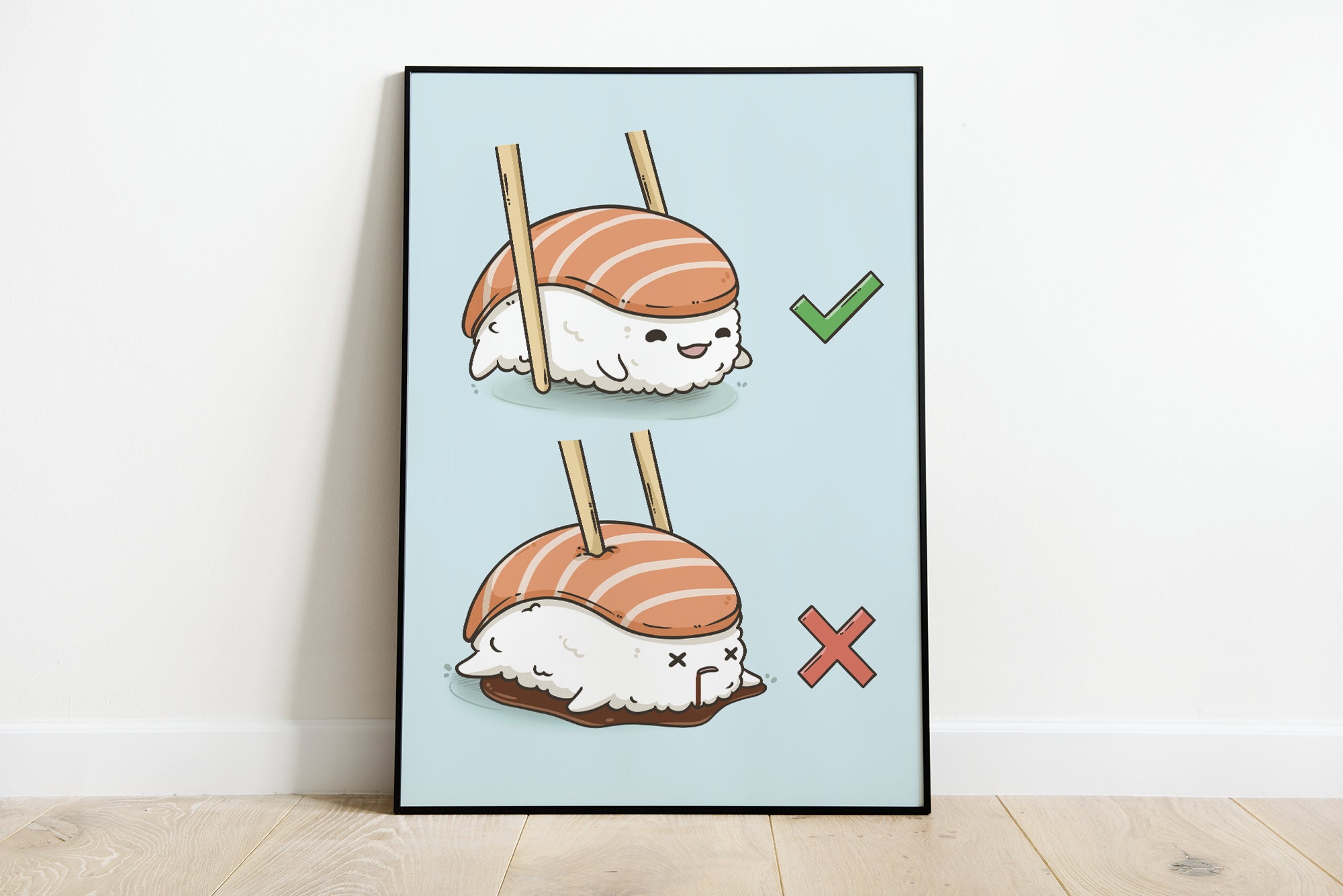 How to Use Chopsticks Digital Art Print Cute Sushi Poster - Etsy