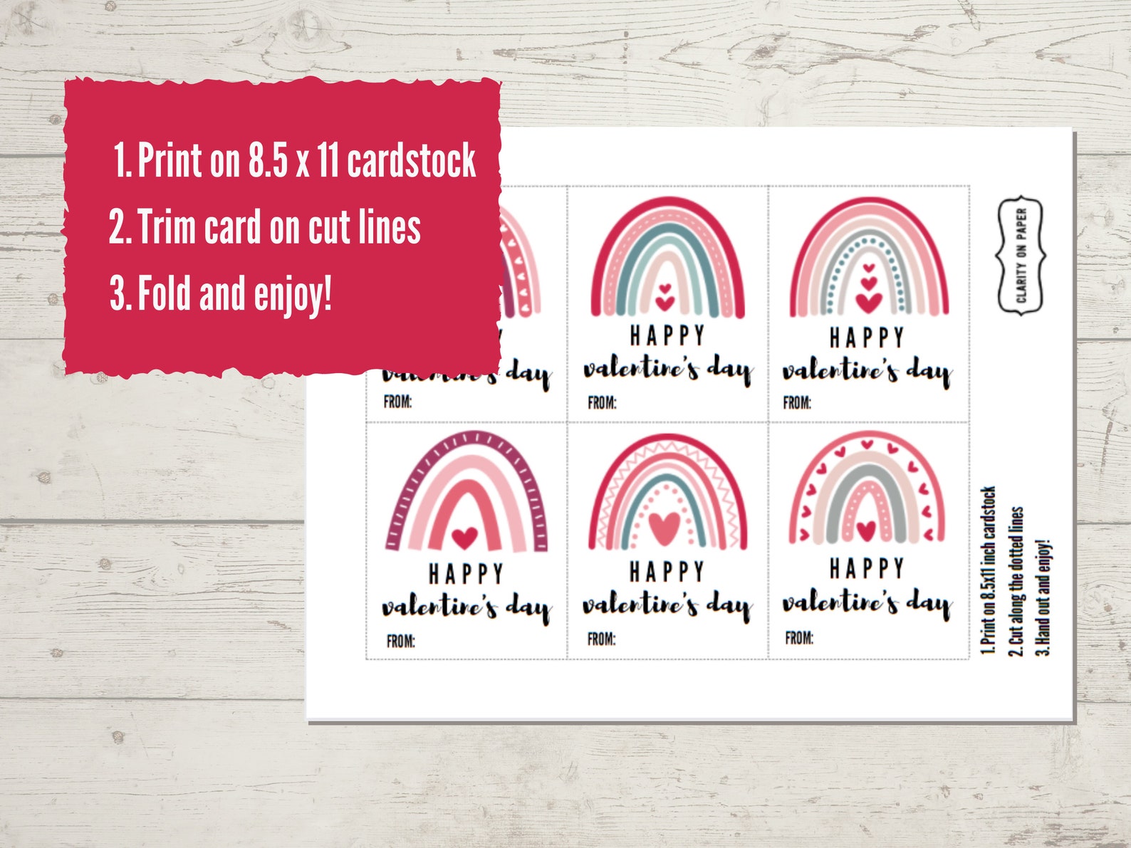 Kids Valentine s Day Card Printable Instant Download Rainbow