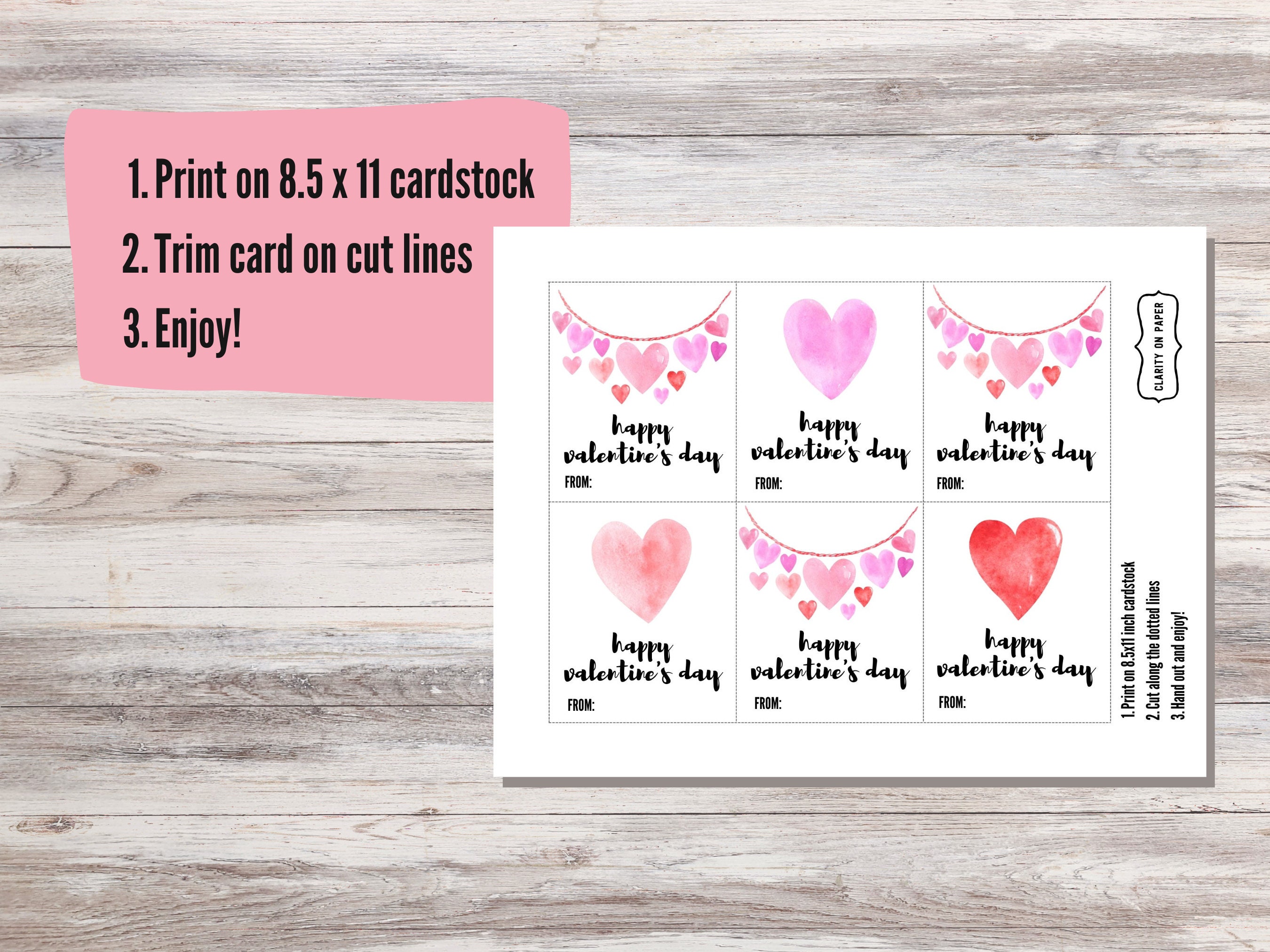 Kids Valentine's Day Card Printable, Instant Download, Watercolor Heart ...
