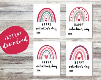 Kids Valentine's Day Card Printable, Instant Download, Rainbow ...