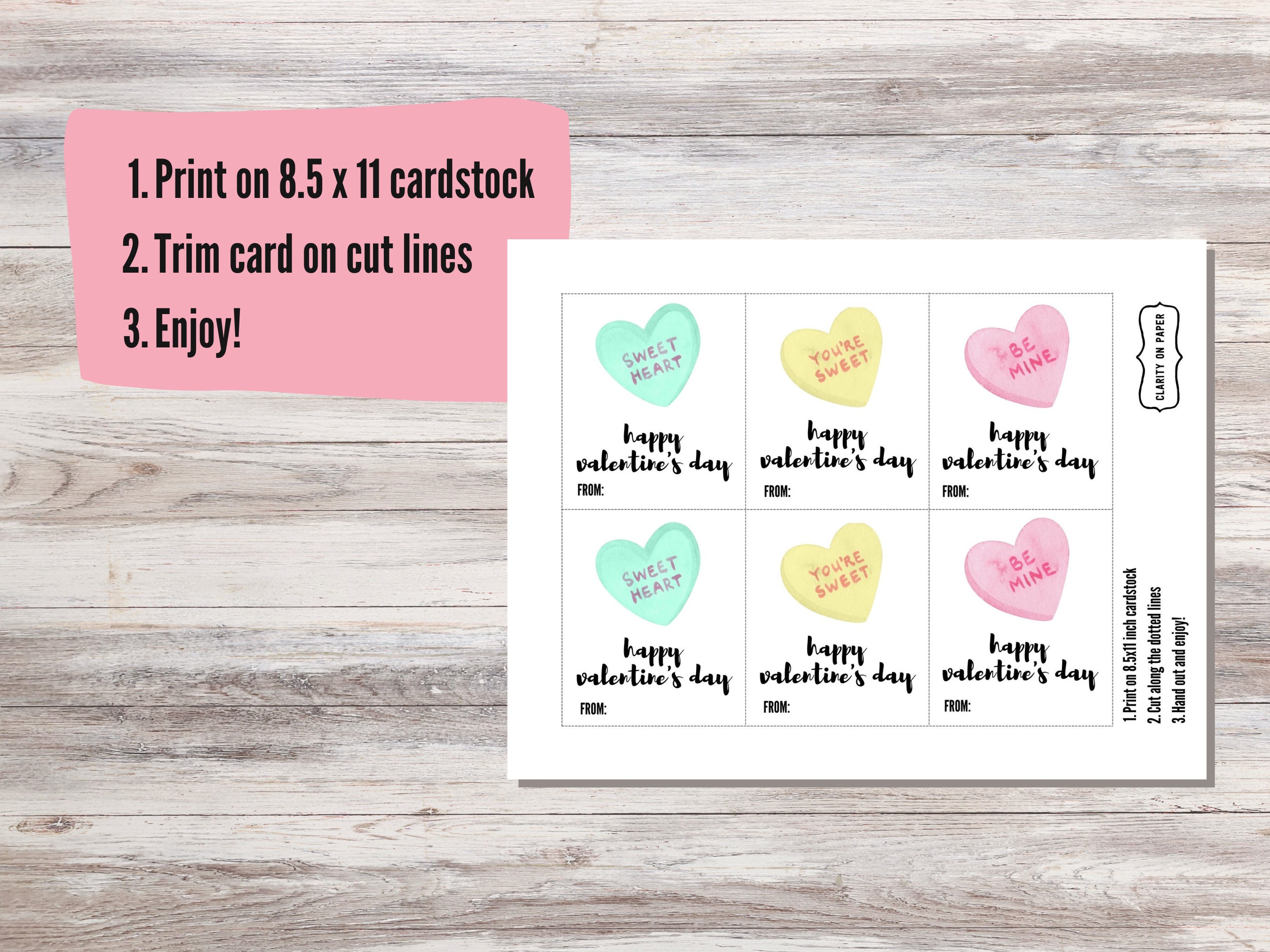Kids Valentine's Day Card Printable, Instant Download, Candy Hearts - Etsy