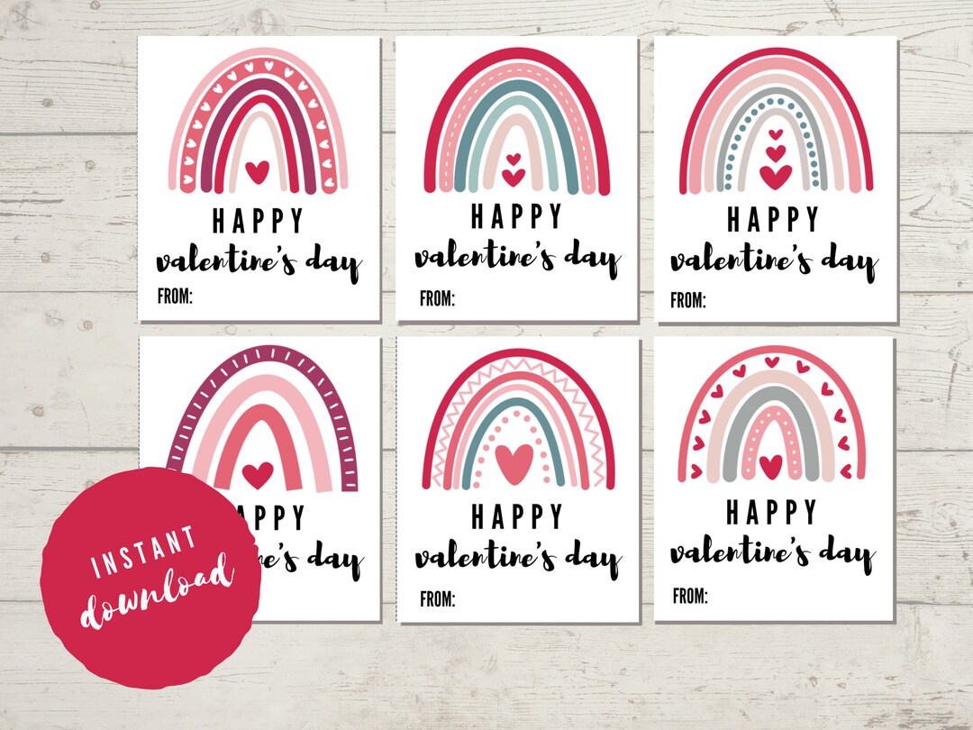 Kids Valentine's Day Card Printable, Instant Download, Rainbow ...
