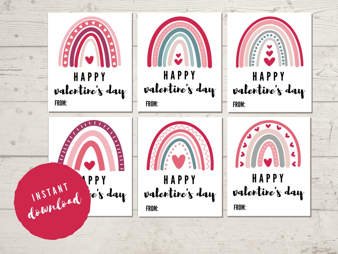 Kids Valentine's Day Card Printable, Instant Download, Rainbow ...