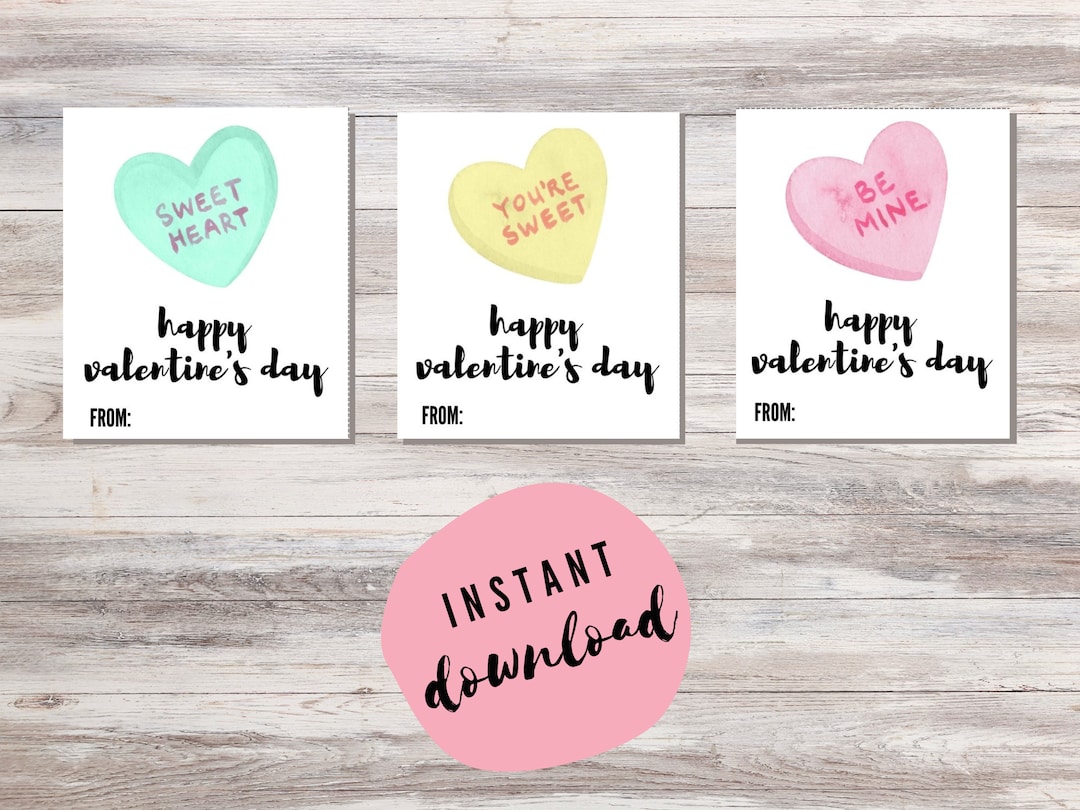 Kids Valentine's Day Card Printable, Instant Download, Candy Hearts - Etsy