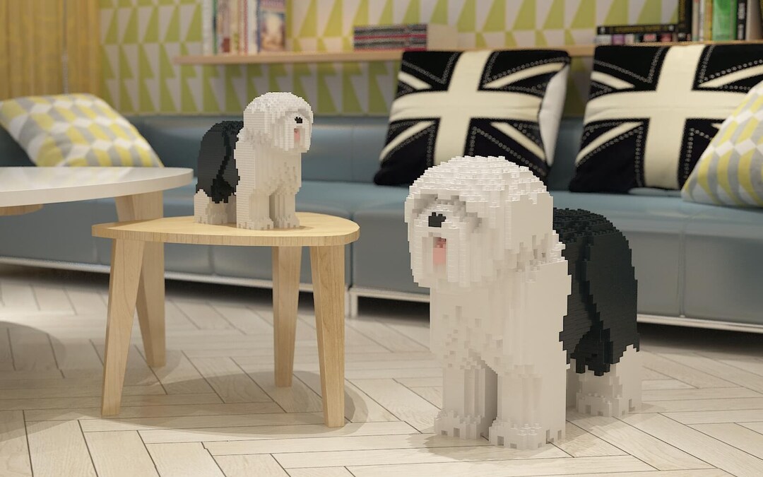 Old English Sheepdog Dog Sculptures | 3D Building Blocks | DIY Model ...