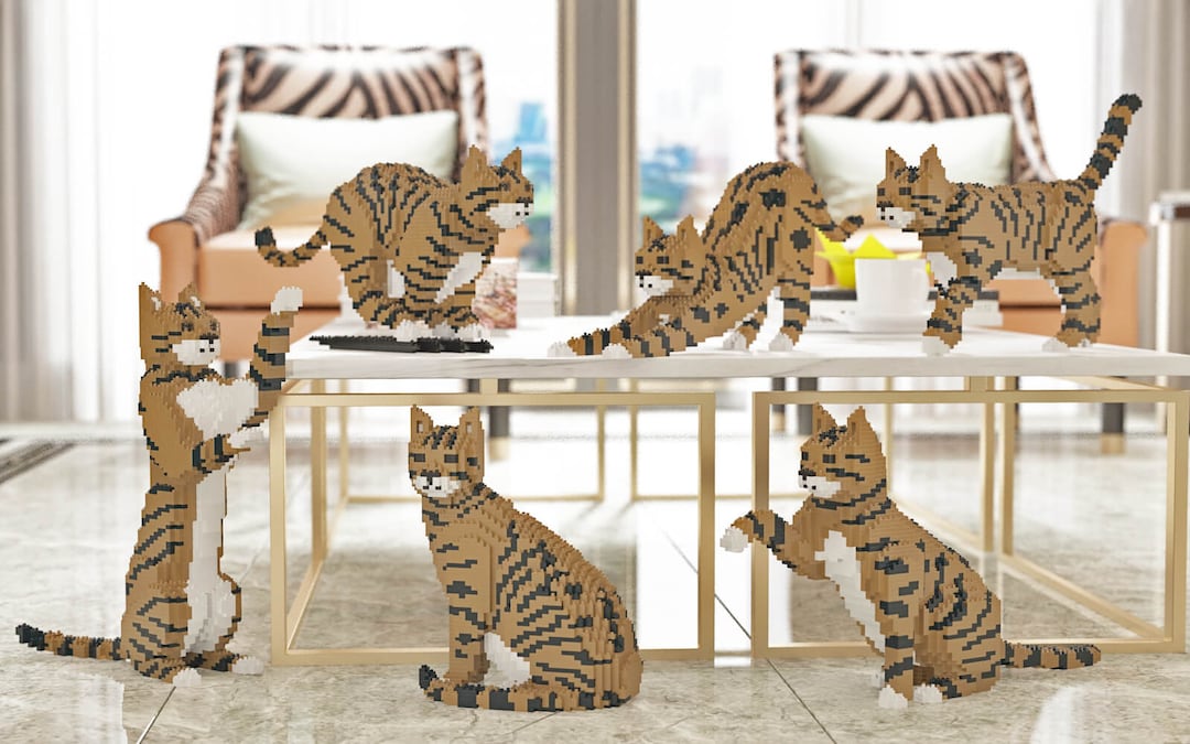 Brown Tabby Cats Sculptures | 3D Building Blocks | DIY Model Kit - Etsy