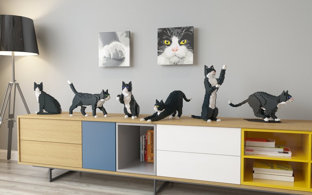 Grey Tuxedo Cats Sculptures | 3D Building Blocks | DIY Model Kit - Etsy