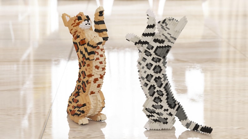 Bengal Cats Sculptures | 3D Building Blocks | DIY Model Kit - Etsy