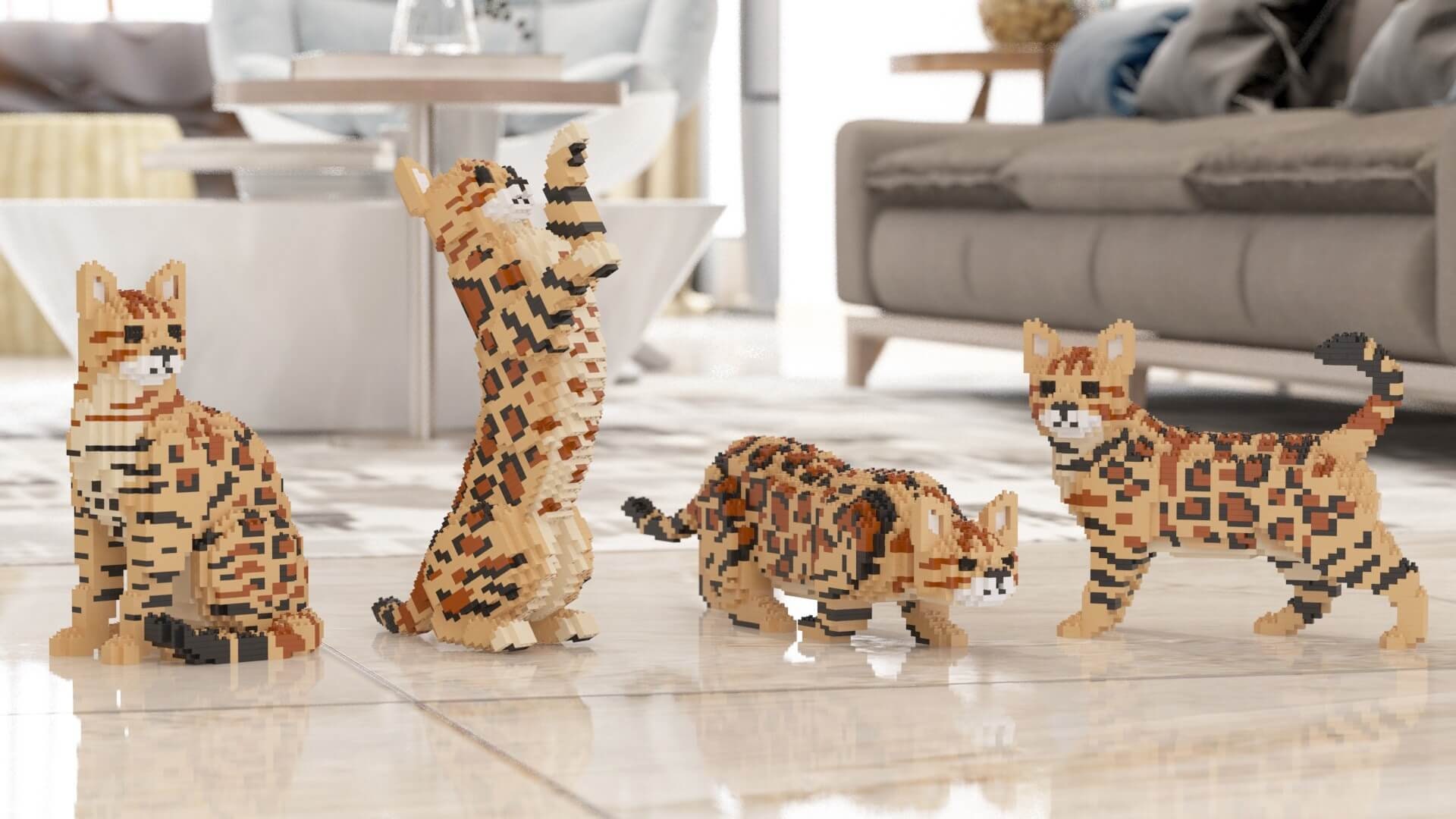 Bengal Cats Sculptures | 3D Building Blocks | DIY Model Kit - Etsy