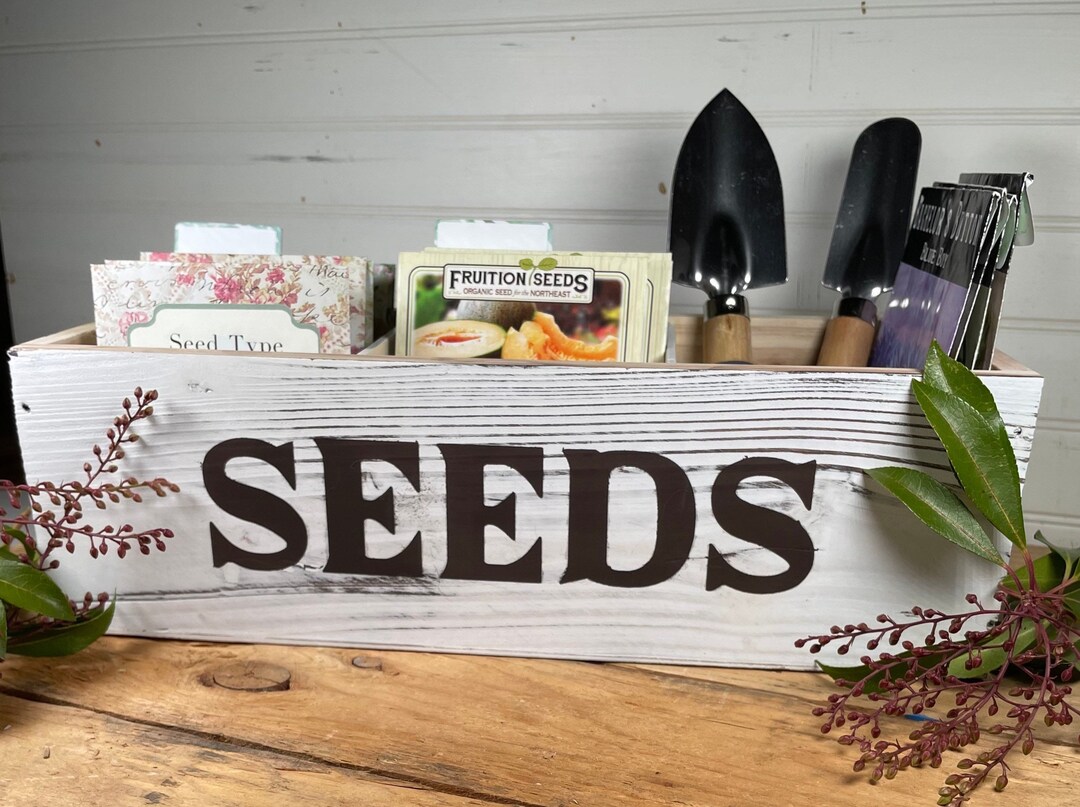 Whitewashed Pine Seed Saver Box: Rustic Seed Storage With Envelopes - Etsy
