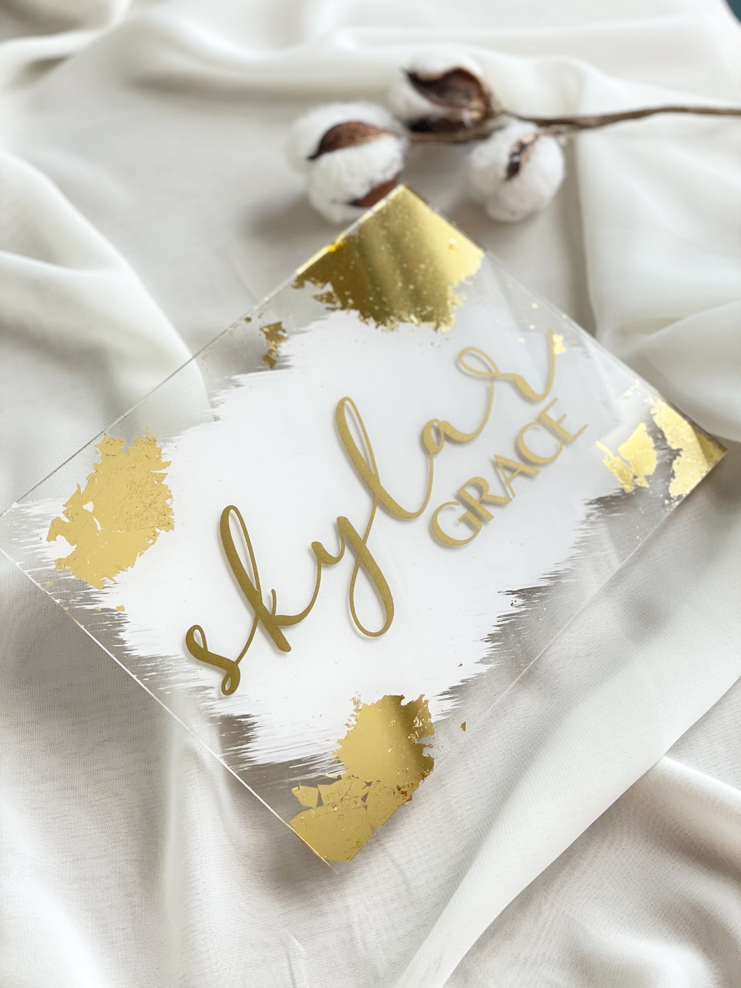 Gold Foil Acrylic Newborn Baby Name Sign Birth Announcement Custom Baby ...