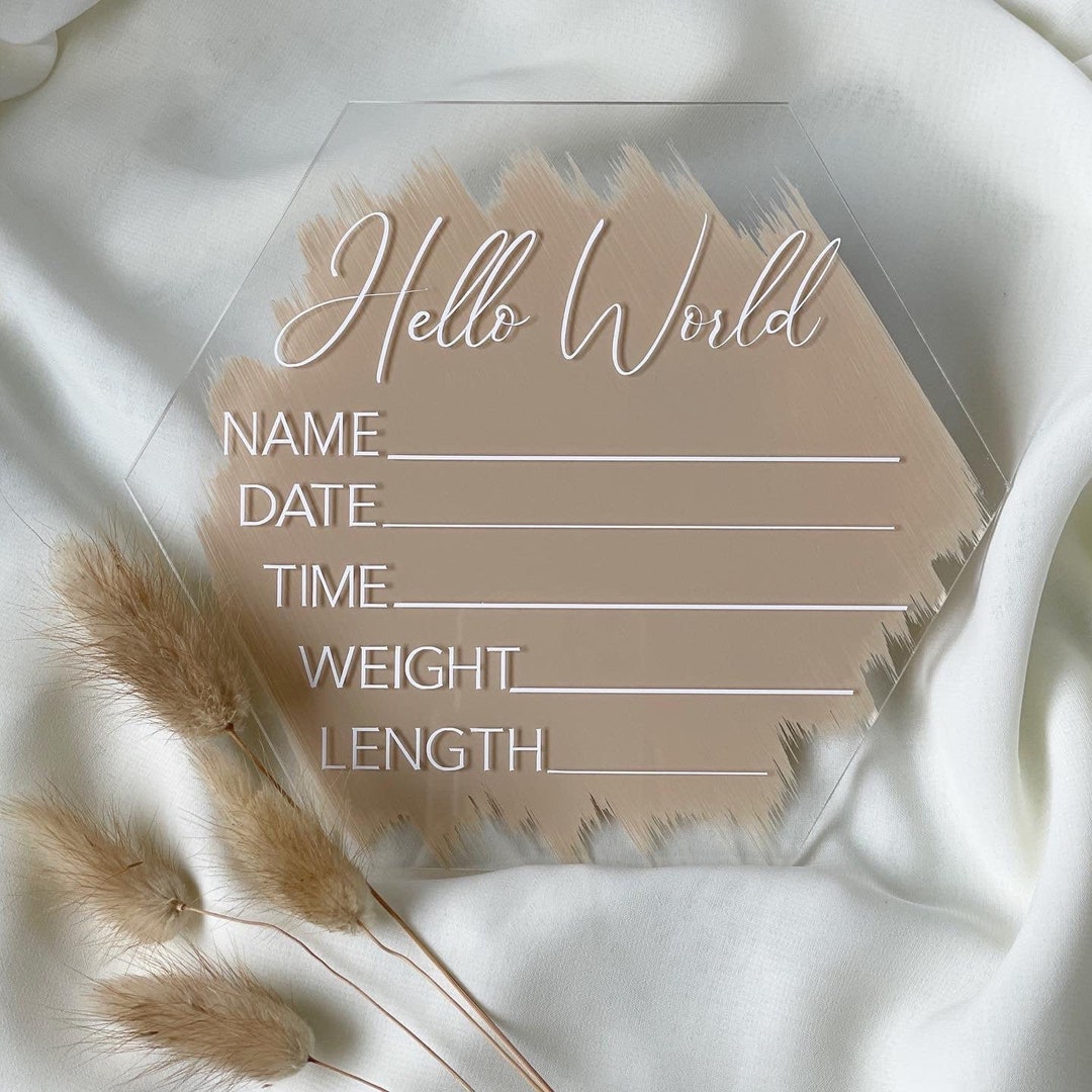 Acrylic Newborn Baby Birth Announcement | Hello World Baby Announcement ...