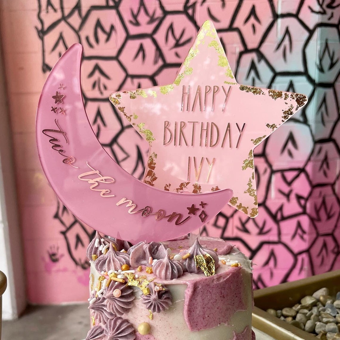 Custom Acrylic Star and Moon Cake Topper Personalized | Etsy